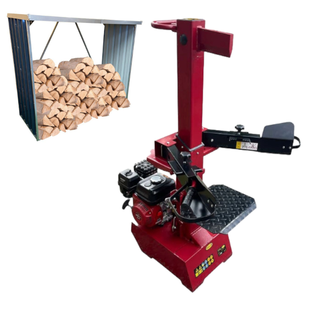 Titan Pro 9 Ton Petrol Vertical Log Splitter + Free Metal Log Store